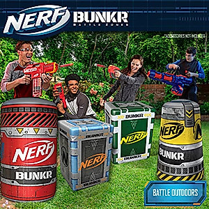 NERF Bunkr BattleZone Competition Pack of 4 Inflatable Crate and Barrel Shields - Barricades for Nerf Party and Nerf War