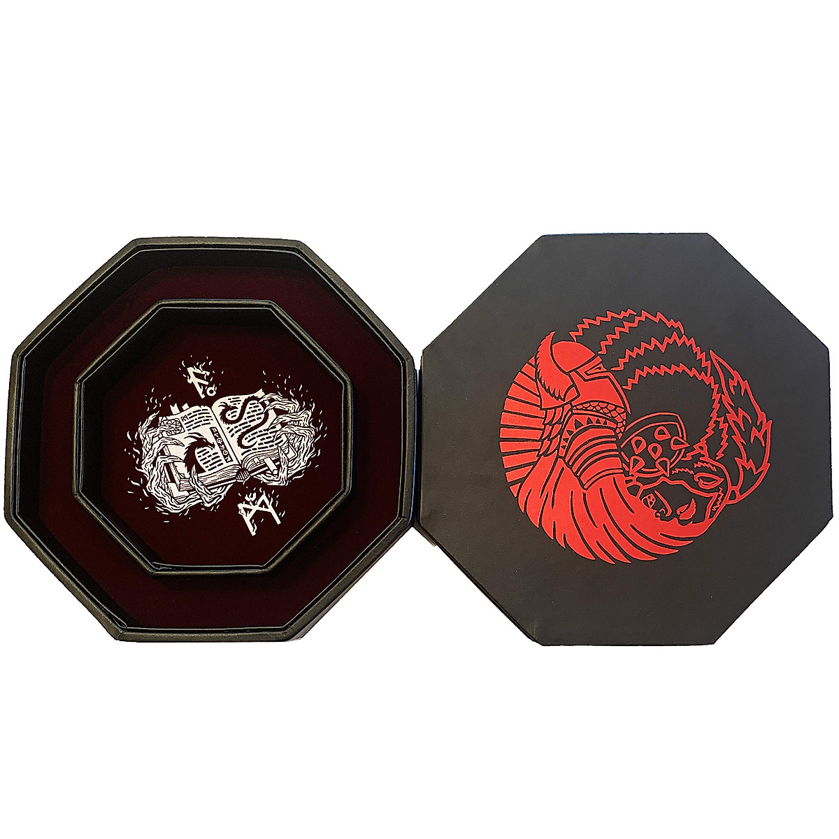 Fantasydice RED Orc Paladin Yin and Yang - Dice Tray - 8" Octagon with Lid and Dice Staging Area- Holds 5 Sets(7 Dice Set/Standard) for All Tabletop RPGs