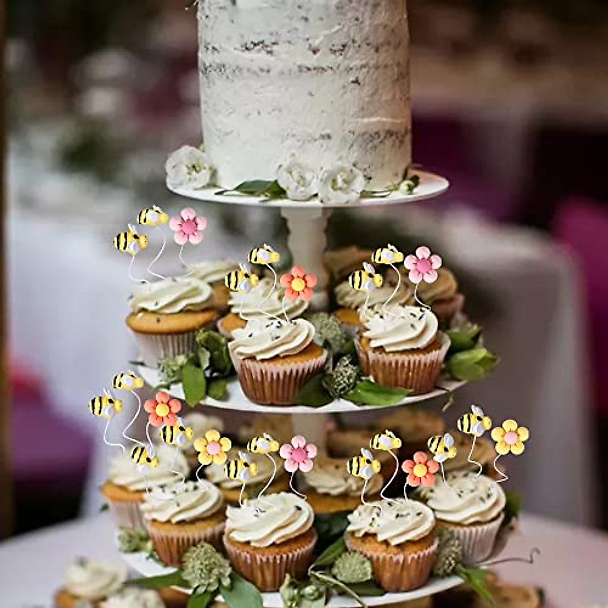 30 PCS Bumble Bee Cupcake Toppers Resin Little Figurine Bee Oh Babee Sunflower Cupcake Picks for Bee Theme Baby Shower Kids Boys Girls Birthday Party Cake Decorations Supplies