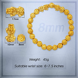 ZenBless Prime Feng Shui Bracelet Prosperity Bling Golden Mantra Bead Bracelet with Double Pi Xiu/Pi Yao Attract Wealth and Good Luck Best Gift(8mm)