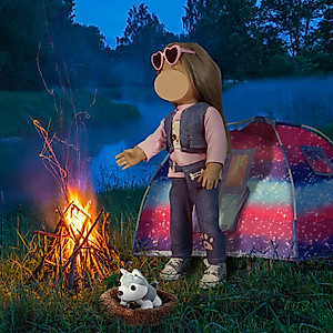 WONDOLL [Improved Version 18-inch-Doll-Clothes and Camping-Tent-Set Doll Accessories - Including Doll Tent Sleeping Bag, Clothes Shoes, Camera Eye Glasses, Toy Dog & Doghouse Doll Furniture