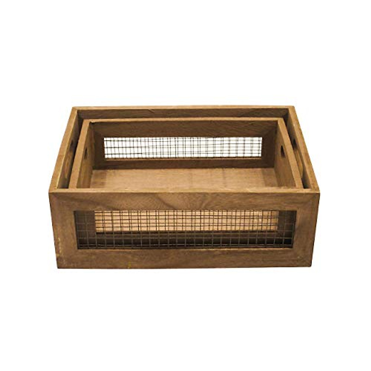 Trademark Innovations Set of 2 Wood and Wire Organizer Shelf Countertop Crate Baskets