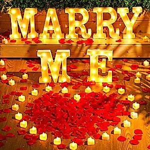 Hortsun Marry ME Light up Letters Wedding Proposal Decorations Will You Marry Me I Love U Sign Rose Petals 24 LED Love Candles Romantic Night Light for Proposal Engagement Outdoor (Red)