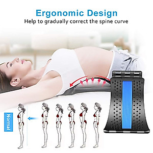 Back Stretcher for Pain Relief, Spine Aligner for Chair & Bed with Massager, Back Cracking Device, Lumbar Stretcher for Spinal Decompression, Scoliosis, Sciatica and Herniated Disc