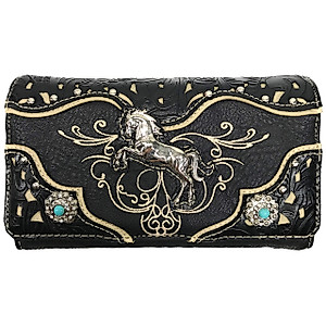 Zelris Western Rearing Horse Embroidered PU Vegan Leather Crossbody Wallet (Tan)