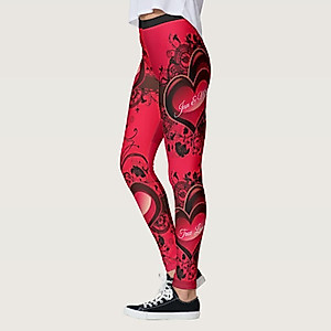 Bblulu Valentines Day Running Leggings, Soft Heart Love Couple Sweet Leggings High Waisted Heart Pants High Waist Yoga Pants