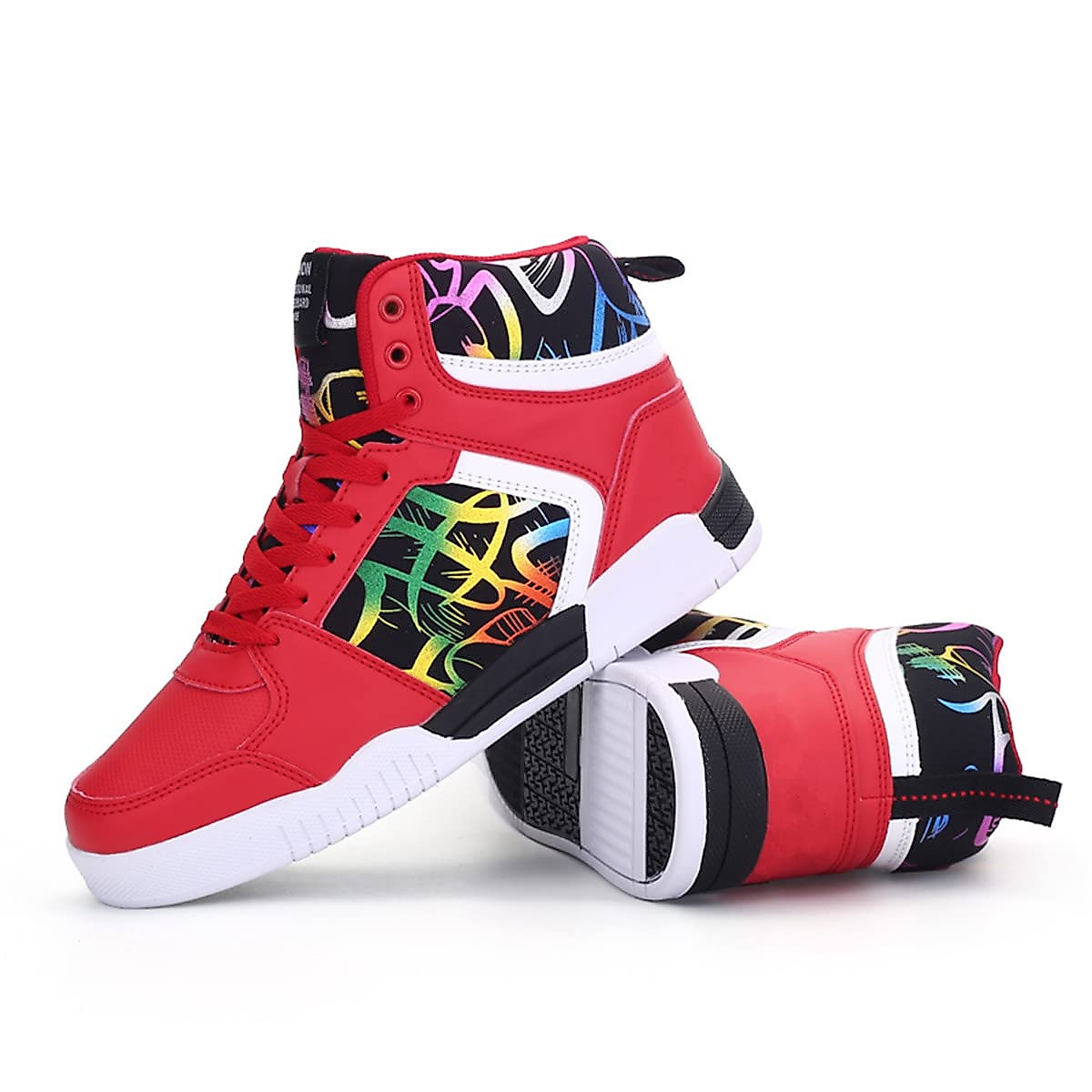 WSPOSUS Unisex Fashion High Top Basketball Sports Shoes Stylish Casual Skate Sneaker (Red, Adult, Men, Numeric_8, Numeric, us_Footwear_Size_System, Medium)