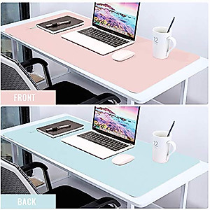 GothicBirde Desk Mouse Pad, Waterproof Large Leather Desk Pad , Anti-Slip & Dual-Sided & Easy Clean Desk Writing Mat for Office/Home (31.5" x 15.7" Pink/Light Blue)
