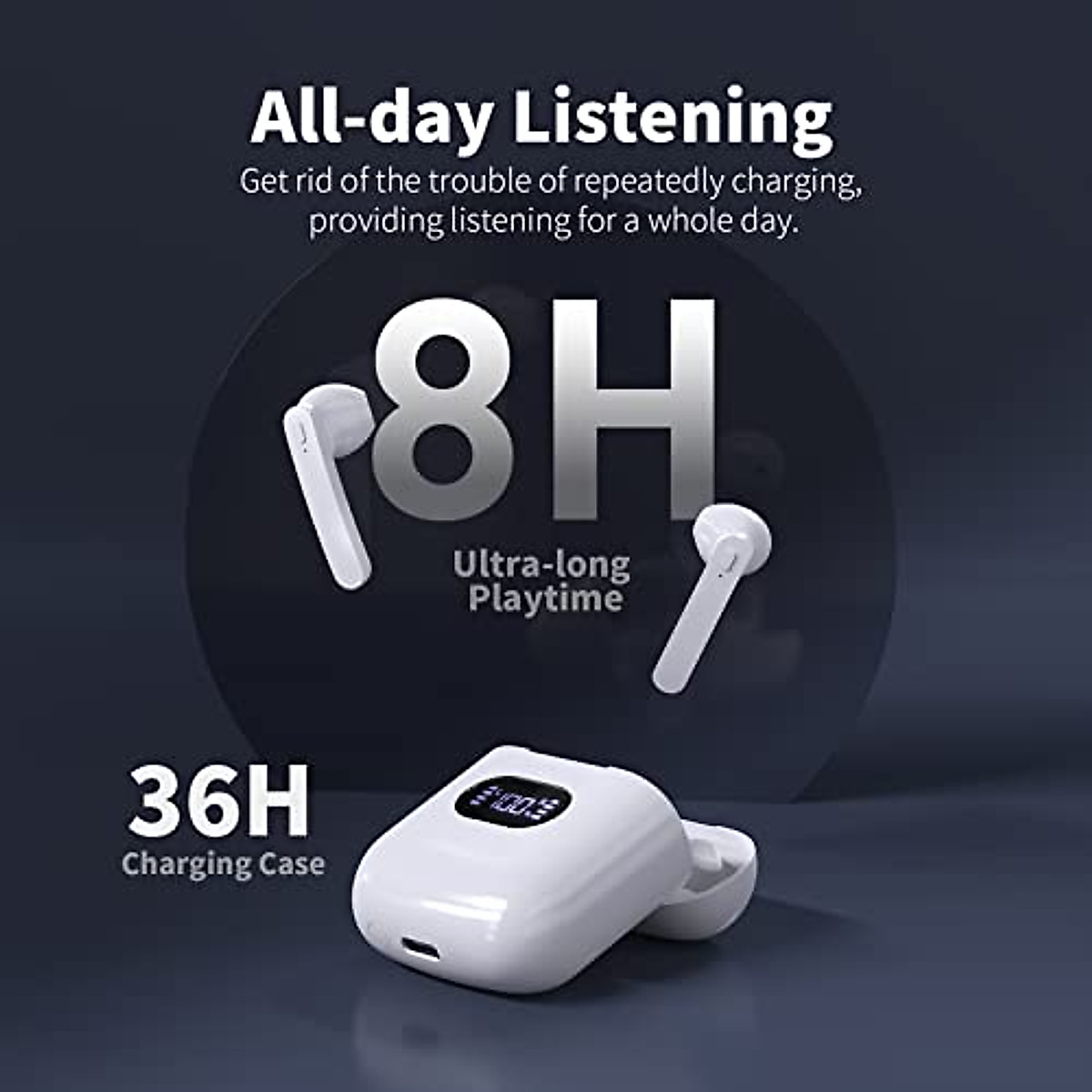 Wireless Earbuds, Bluetooth 5.3 Earbuds 36H Playtime with LED Power Display Charging Case Premium Sound Bluetooth Headphones Built-in Mic Crystal-Clear Calls Earphones for Workout/Home/Office