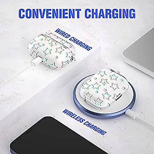 Maxjoy Compatible AirPods Pro Case Cover, Clear Laser Glitter Case for Women Girls Cute Soft Cover with Bear Bracelet Keychain Designed for Apple AirPods Pro Charging Case 2019, Star