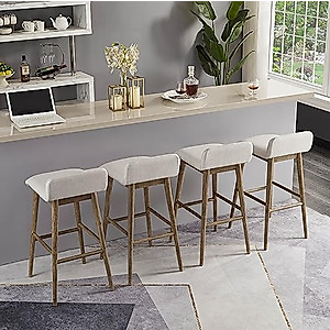 Ball & Cast Upholstered Pub Height Bar Stools 30 inch Kitchen Wooden Stool Chairs Set of 2, Linen