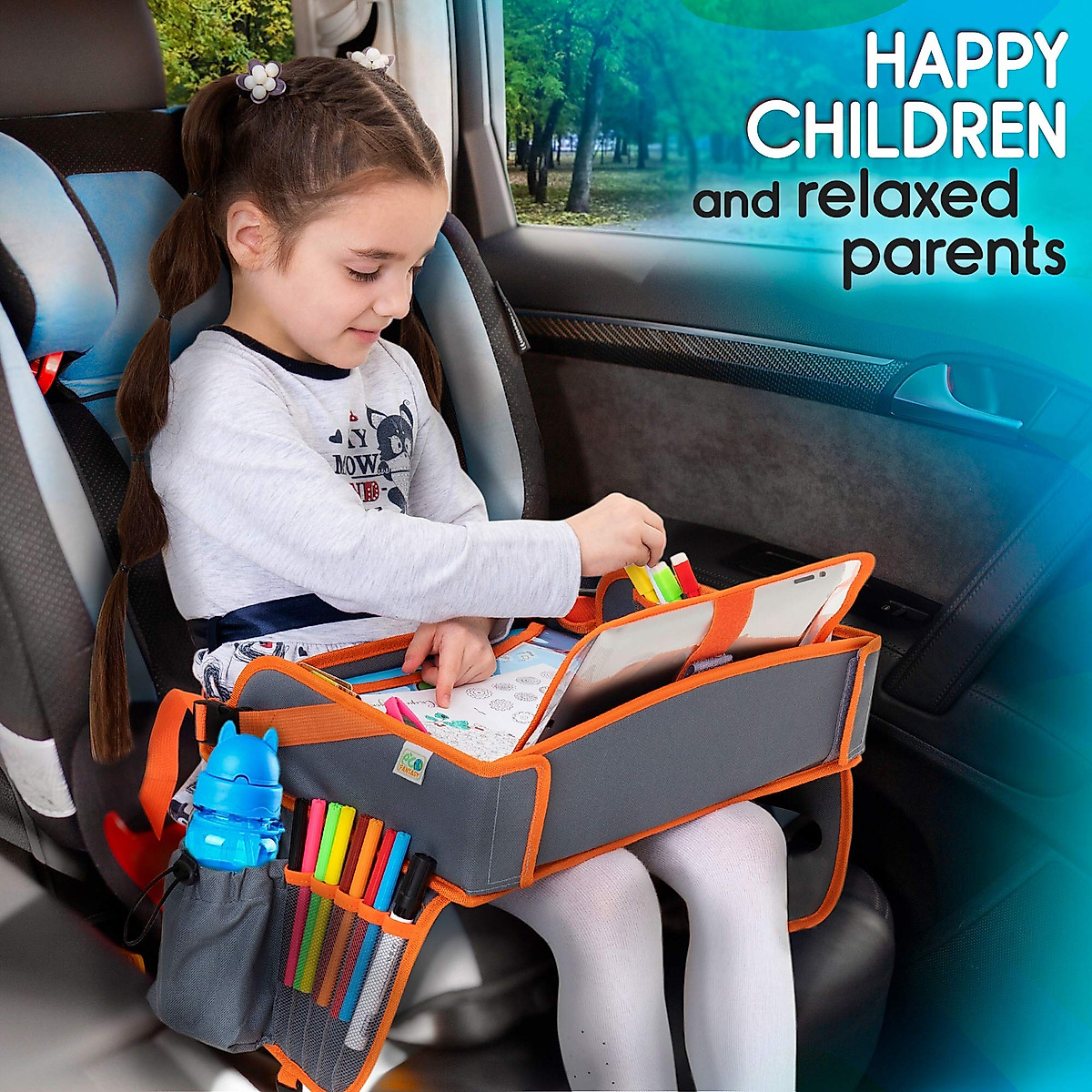 ECOFANTASY 2 PK Kids Travel Tray w/Dry Erase Top - Car Seat Travel Tray Table for Toddler - Travel and Road Trip Essentials Kids - Car Lap Desk with Storage