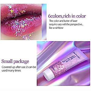 Yeweian Pink Body Face Glitter Gel, Liquid Holographic Chunky Glitter Singer Concerts Music Festival Rave Accessories, Mermaid Lip Eye Nails Hair Body Glitter Makeup, 50g