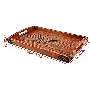Ikunde Large Wood Serving Tea Water Drinks Tray Wooden Breakfast Tea Serving Tray with Handle