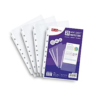 RUBEX Mini Heavyweight Sheet Protectors - 25 Sheets | Top Loading, Reinforced 7-Hole 5.5 x 8.5 Inch |Mini Ring Binders for Page Protectors, Acid-Free, Archival Safe for Documents and Photos