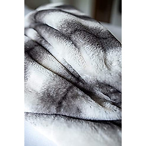 Double Sided Faux Fur Throw Blanket Silky Soft Oversized Afghan Machine Washable, Grey Striped Mink Chinchilla Shadow Fox (Charcoal, 60Wx70L)