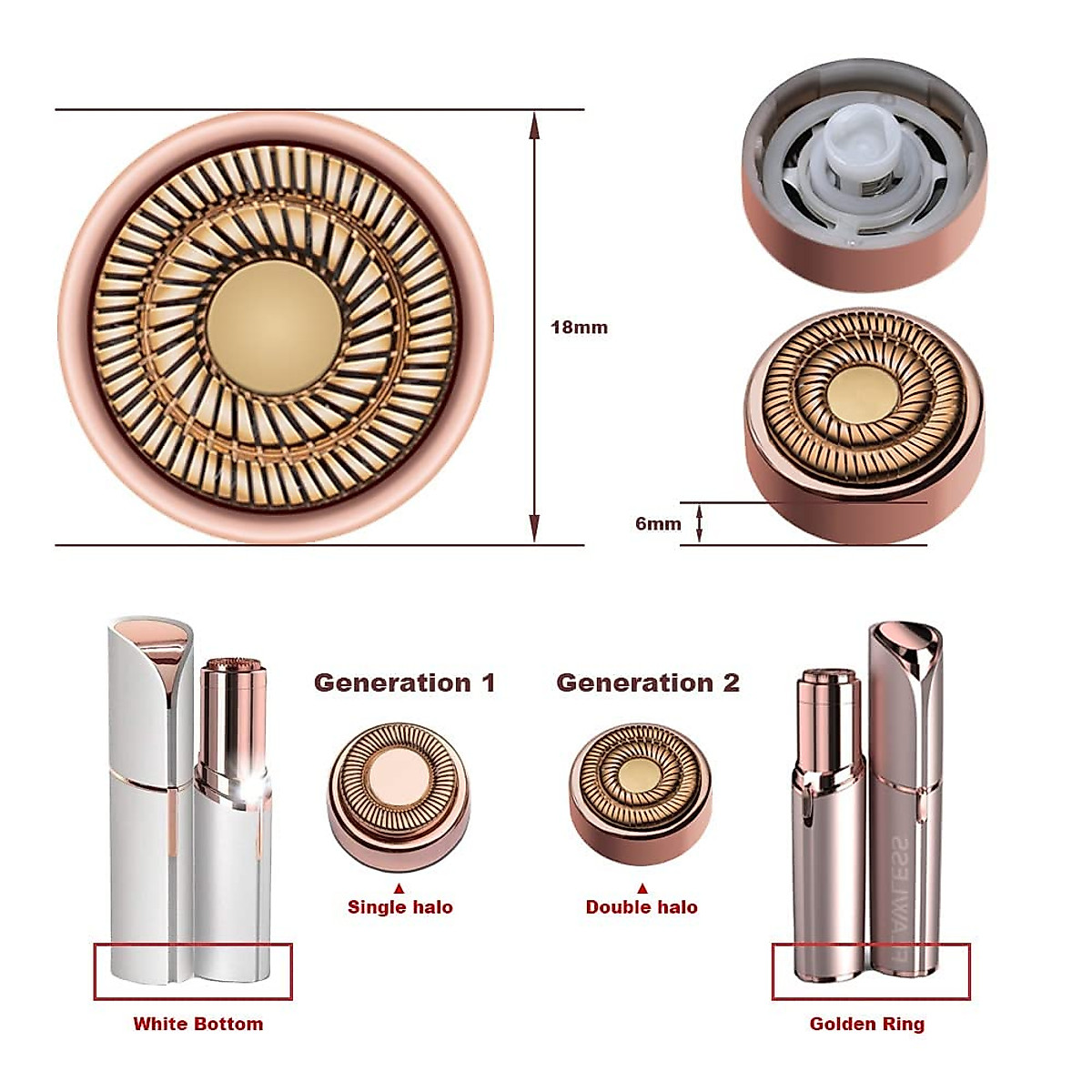 Replacement Heads for Finishing Touch Flawless Facial Hair Remover Shaver for Women, Gen 2, Rose Gold - Pack of 4