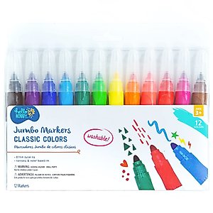 Hello Hobby 12 JUMBO MARKERS | CLASSIC COLORS | Non-Toxic Water-Based Washable