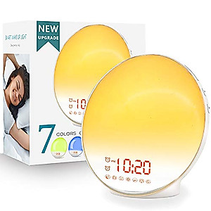 Wake Up Light Sunrise Alarm Clock for Kids, Heavy Sleepers, Bedroom, with Sunrise Simulation, Sleep Aid, Dual Alarms, FM Radio, Snooze, Nightlight, Daylight, 7 Colors, 7 Natural Sounds, Ideal for Gift