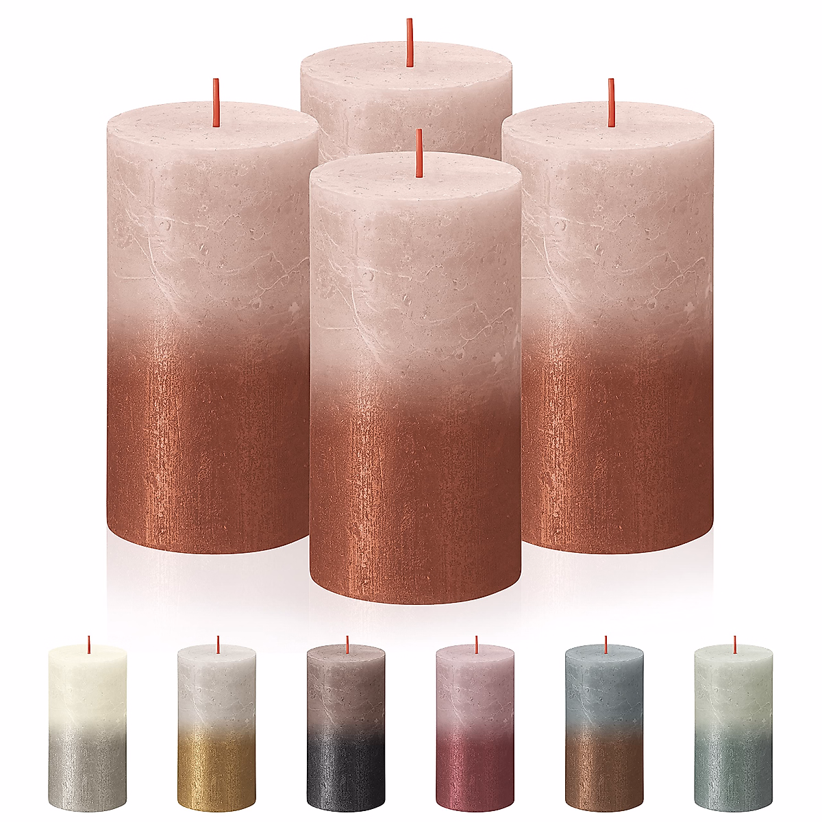 BOLSIUS 4 Pack Misty Pink/Amber Sunset Rustic Metallic Pillar Candles - 2.75 X 5 Inches - Fine European Quality - includes Natural Plant-Based Wax - Unscented Dripless Smokeless 60 Hour Candles