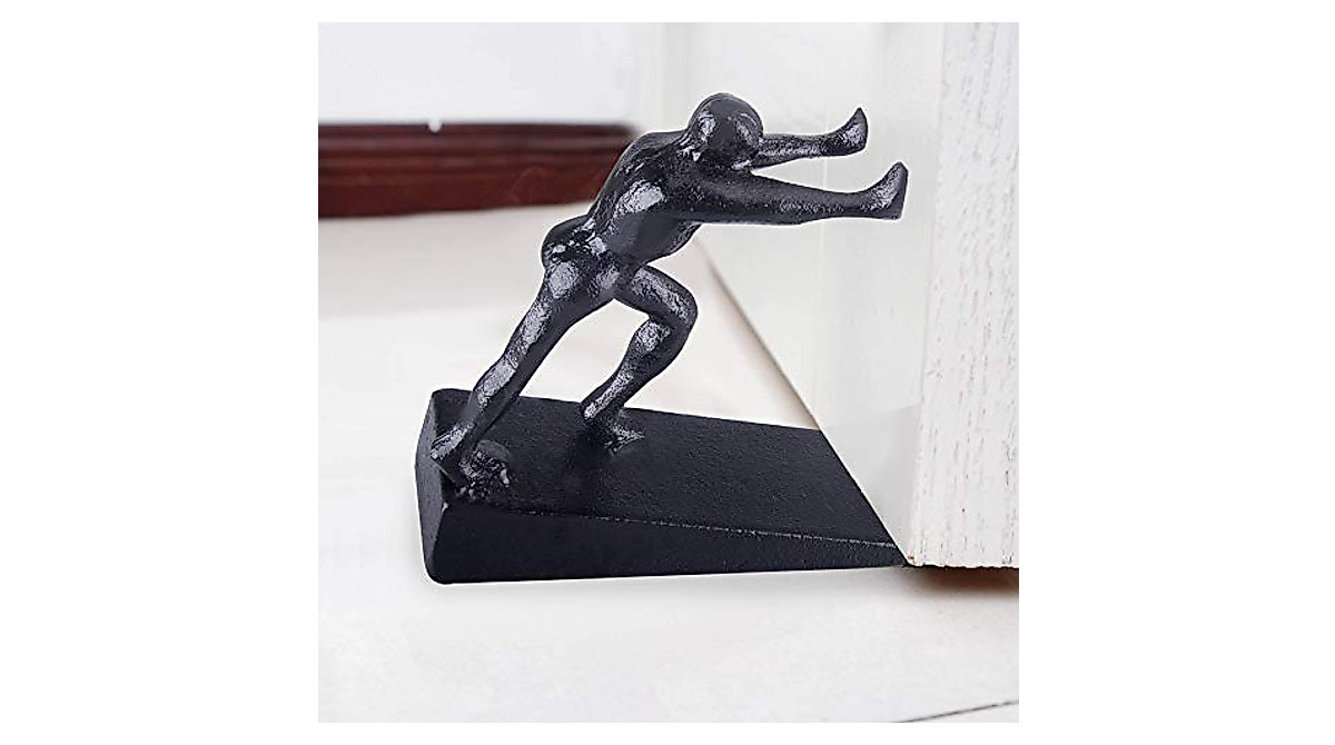 Decorative Cast Iron Door Stop - Heavy Duty Man-Wedge for Rustic Homes