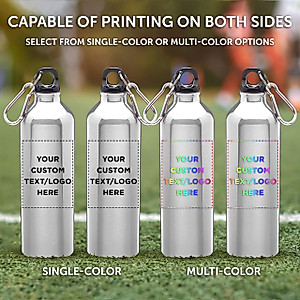 DISCOUNT PROMOS Custom Aluminum Water Bottles with Carabiner 24 oz. Set of 50, Personalized Bulk Pack - Perfect for Gym, Hiking, Camping, Running, Mountain Bike, Outdoor Sports - Silver