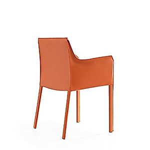 Manhattan Comfort Paris Mid Century Modern Saddle Leather Upholstered Dining Armchair, Coral