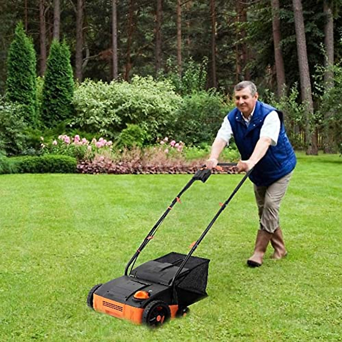 Lawn Dethatcher & Scarifier, 12 Inch Working Width, 11 Amp Electric Lawn Dethatcher with a Replacement Raking, 4 Central Adjustable Heights, Tool-Free Assembly, 8 Gallon Grass Collection Bag