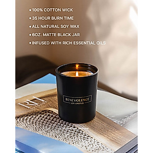 Benevolence LA Clearance Candles | Bergamot & Jasmine Scented Candle | 6 oz Black Scented Candle in a Glass Jar | Manly Indulgence Candles | Natural Scented Candles for Men and Women