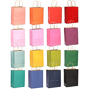 qiqee 32-Packs Paper Bags with Handles Bulk 7.6"x4.75"x10.5" Medium Gift Bags 16 Different Senior Color Bags Multiple Uses（Medium Size）