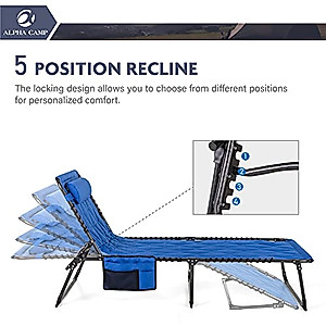 ALPHA CAMP Outdoor Folding Chaise Lounge Chair Support 400 LBS for Beach Lawn Pool Tanning Deck Camping, 5-Position Reclining Patio Chairs with Pillow, Blue