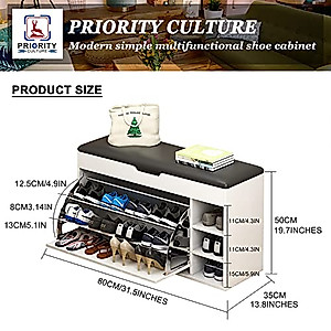 Priority Culture Shoe Rack Bench with Storage and Cushion, Shoe Rack Bench Tipping Bucket Shoe Cabinet, Leather Entryway Shoe Bench Seat Shoe Organizer Shoe Cabinet, No Installation Required