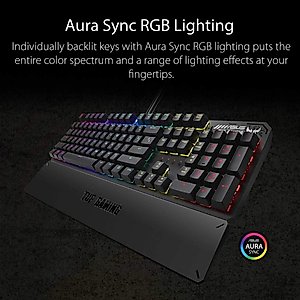 ASUS Mechanical PC Gaming Keyboard for PC - TUF K3 | Programmable Onboard Memory | Dedicated Media Controls, Aura Sync RGB Lighting | Detachable Magnetic Wrist Rest | Highly Durable | Black (Renewed)