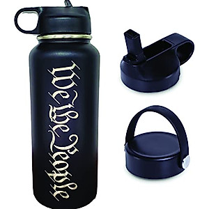 WTP We The People American Flag Stainless Steel Water Bottle Insulated - Double Walled Two-Sided Laser Engraved Hydration Bottle Hot or Cold / 32 oz US Constitution