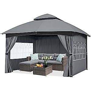 COOSHADE Patio Gazebo with Window Curtains Canopy Tent for Outdoor Garden Backyard Dark Grey