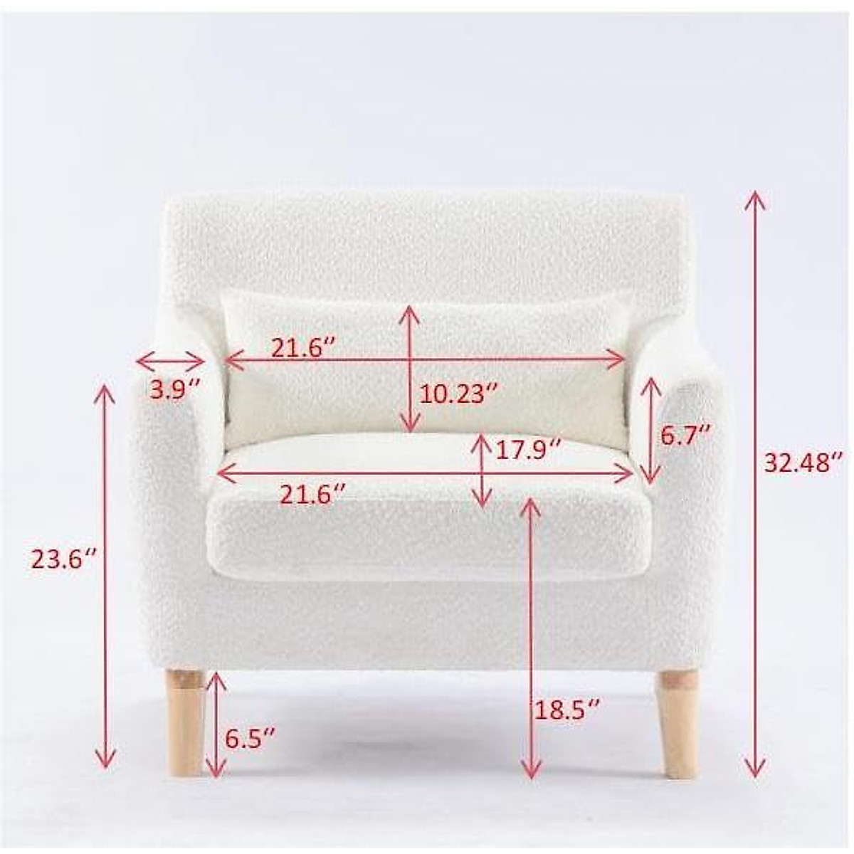 Living Room Single Sofa Chair,Modern Upholstered Teddy Sherpa Fabric Upholstery Accent Arm Chair,Comfy Reading Lounge Tub Barrel Club Arm Chair for Bedroom Small Spaces,Tufted Decorative,Lumbar Pillow