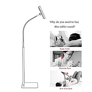 Adjustable Tablet Floor Stand, TiWHO Gooseneck Long Arm Metal Stand Mount for Cell Phone Switch & iPad Tablet 10.6 inch (Black)