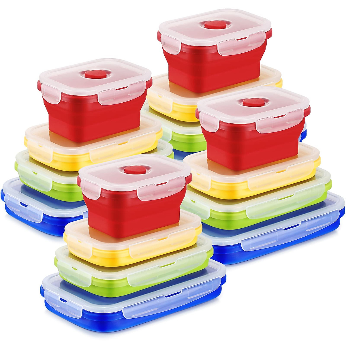 4 Sets 16 Pcs Silicone Food Storage Containers with Lids Collapsible Meal Prep Container Silicone Food Box Microwave Lunch Containers Leftover Meal Box, Dishwasher and Freezer Safe (Multicolor)
