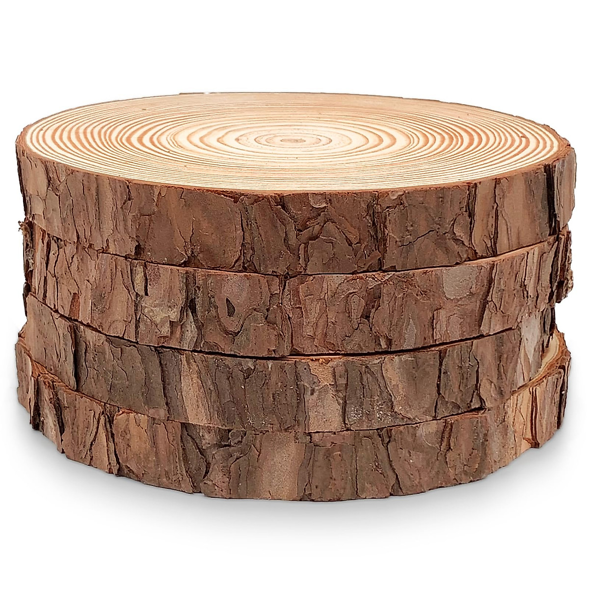 DSYIL 4 Pack Large Unfinished Wood Slices, 7-8 Inch Wood Round Circles with Tree Bark, Rustic Wood Slabs Bulk, Christmas Ornaments Wood Pieces for Rustic Wedding Table Centerpieces Decoration