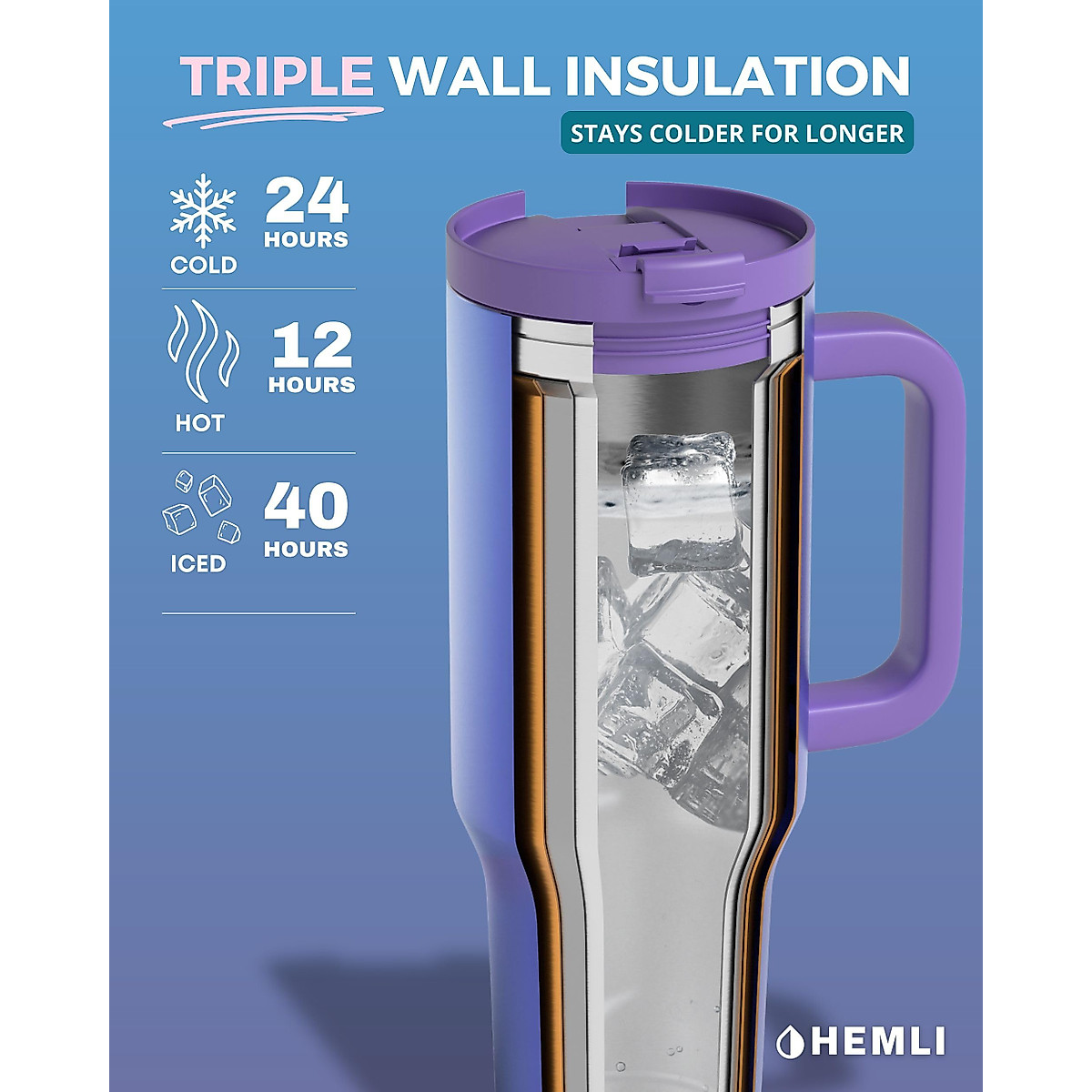 40 Oz Tumbler with Handle and Straw, Insulated Tumbler with Leakproof 2-in-1 Lid and Straw, Reusable and Portable Water and Coffee Stainless Steel Travel Mug, Vacuum Insulated (Iridescent)