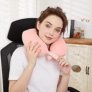 Travel Neck Pillow, Best Memory Foam Neck Pillow Head Support Soft Pillow for Sleeping Rest, Airplane Car & Home Use (Grey) (Pink)