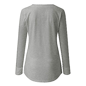 Aniywn Women's Ladies Thin Long Sleeve Tunic T-Shirt Baggy V-Neck Buttons Pure Color Tee Pullover Blouse Gray