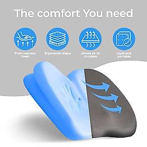 Klaudena | Memory Foam Seat Cushion for Office Chair, Coccyx Lower Back Support Tailbone Pain Relief, Lumbar Support Cushions, Work Chair Pad Butt Pillow, Sciatica, Correct Posture, Desk Chair Cushion