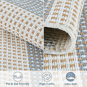 LEEVAN Front Door Rug 24'' x 35'', Machine Washable Blue Outdoor Rug Entryway Rugs, Indoor Striped Rug Cotton Hand-Woven Small Area Rug Outdoor Mats for Porch/Farmhouse/Home Entrance