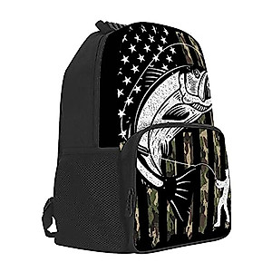 American Flag Camouflage Bass Fishing Printed School Bag Funny Patterned Bookbags For Teenage 16 Inch Shoulder Backpack