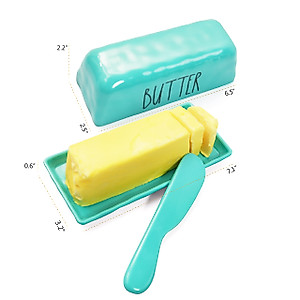 TP Butter Dish with Lid and Knife Polished Design Melamine Butter Keeper, Butter Holder with Cover, Butter Container Holds a Standard Stick of Butter, Dishwasher Safe (Teal)