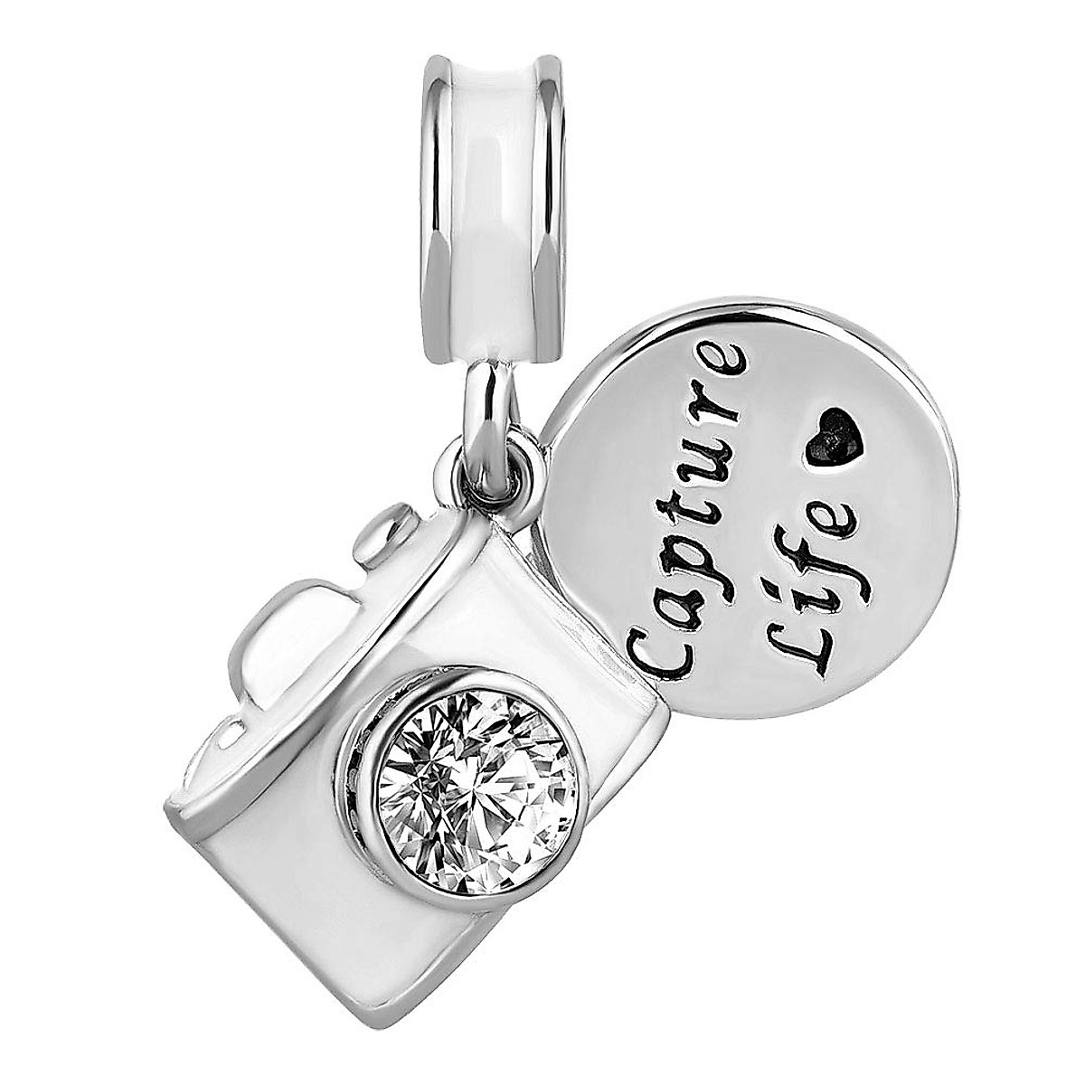 CharmSStory Camera Capture Life Travel Dangle Charm Bead for Charm Bracelet (White)
