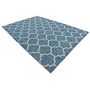 Unique Loom Outdoor Trellis Collection Area Rug (7' 1" x 10' Rectangle, Teal/ Gray)