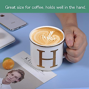 Miicol Ceramic Coffee Mug 16 oz, Monogram Coffee Cup, Golden Initial Tea Mug, Personalized Tea Cup, Unique Gift, Large Mug for Home, Office, Letter H