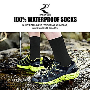 RANDY SUN Camping Socks Gadgets, Waterproof Basis Socks Men's Sports Crew Cut Golf Hiking Running Socks 1 Pair (Black,Medium)